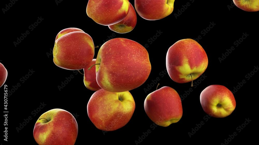 Red Apples Falling Down With Transparent Background, Alpha Channel, It ...