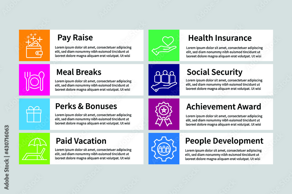 Employee Benefits Infographic Icon Set. Stock Vector | Adobe Stock