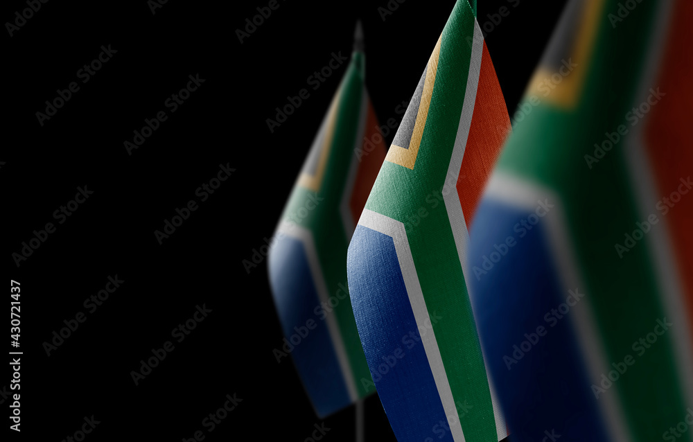 Small national flags of the South Africa on a black background Stock ...