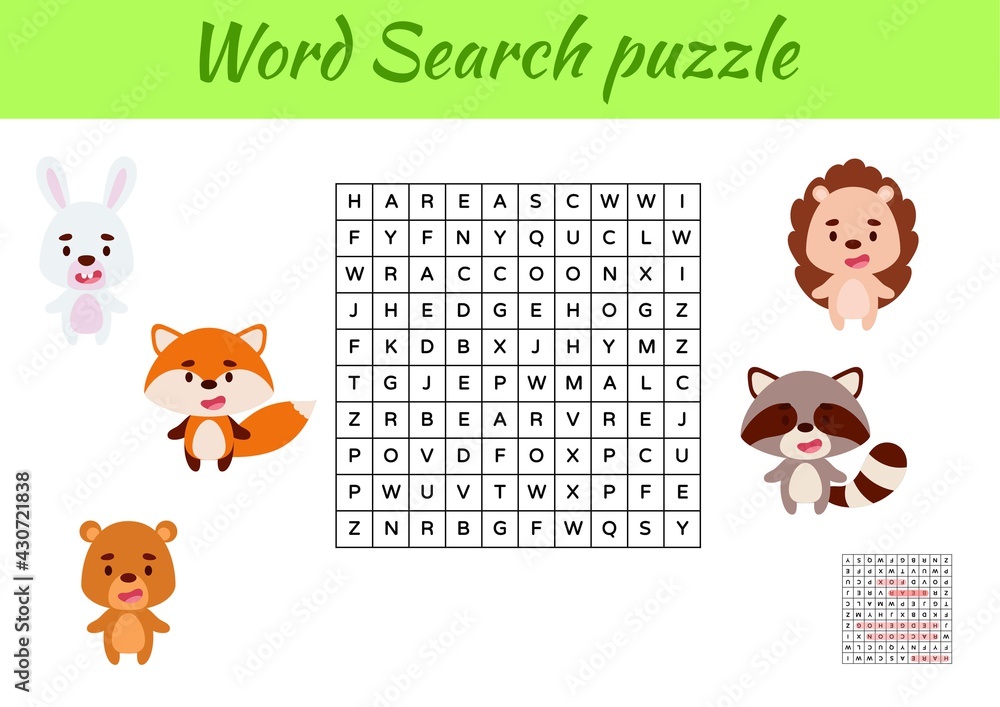 Game template word search puzzle of animals for children with pictures ...