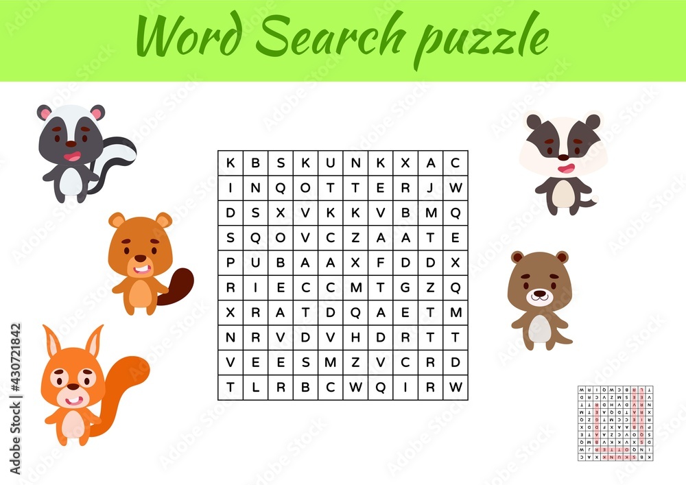 Game template word search puzzle of animals for children with pictures ...