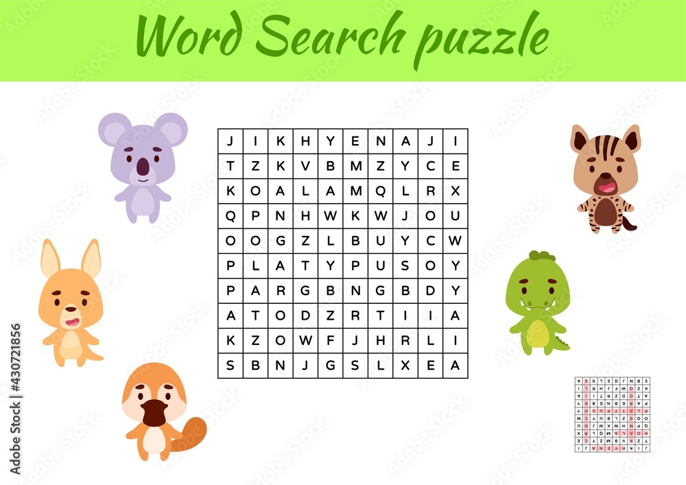Game template word search puzzle of animals for children with pictures ...