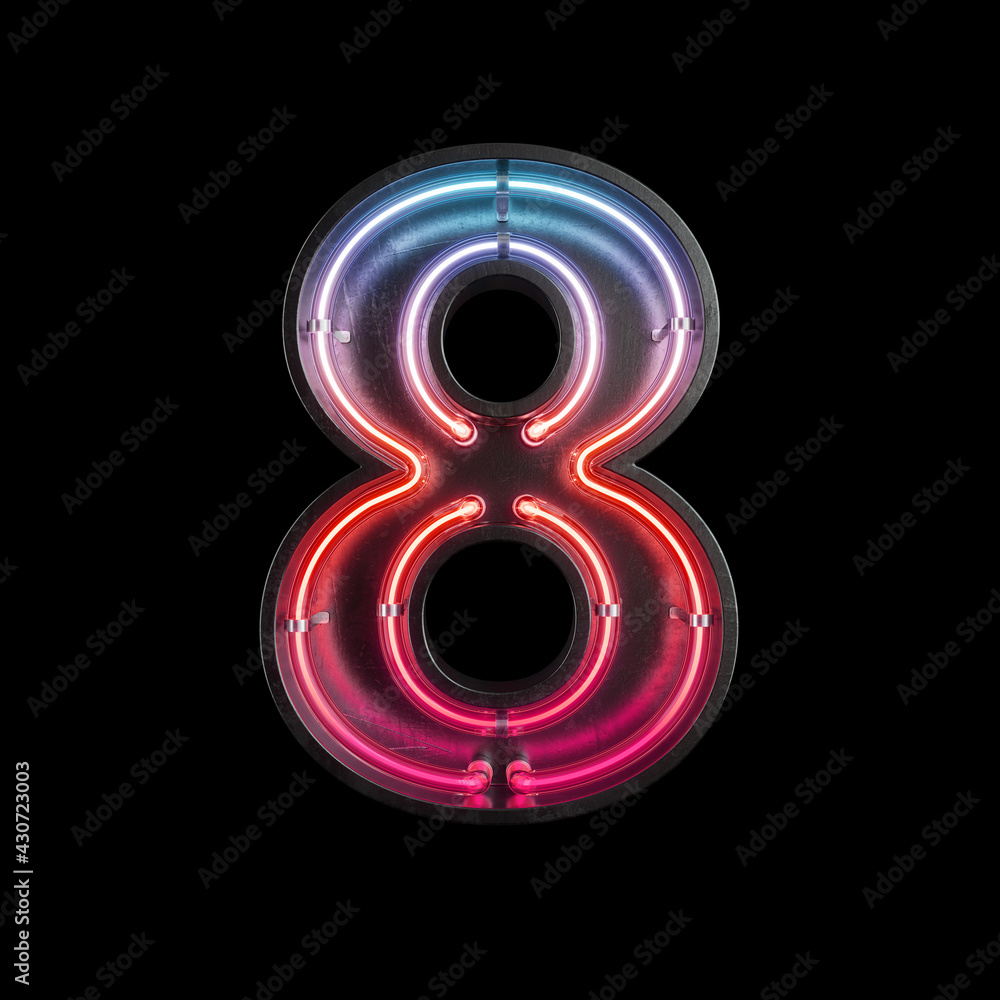 Number 8, Alphabet made from Neon Light with clipping path Stock Photo ...
