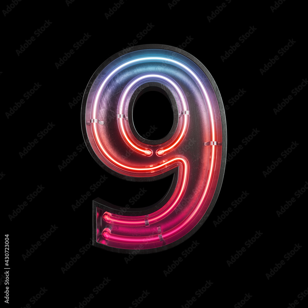 Number 9, Alphabet made from Neon Light with clipping path Stock Photo ...