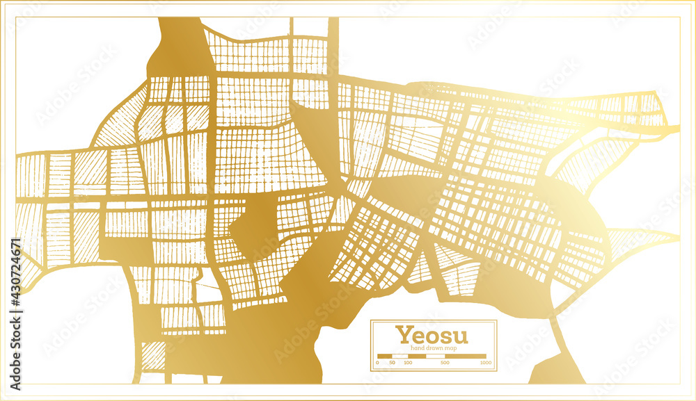 Yeosu South Korea City Map in Retro Style in Golden Color. Outline Map ...