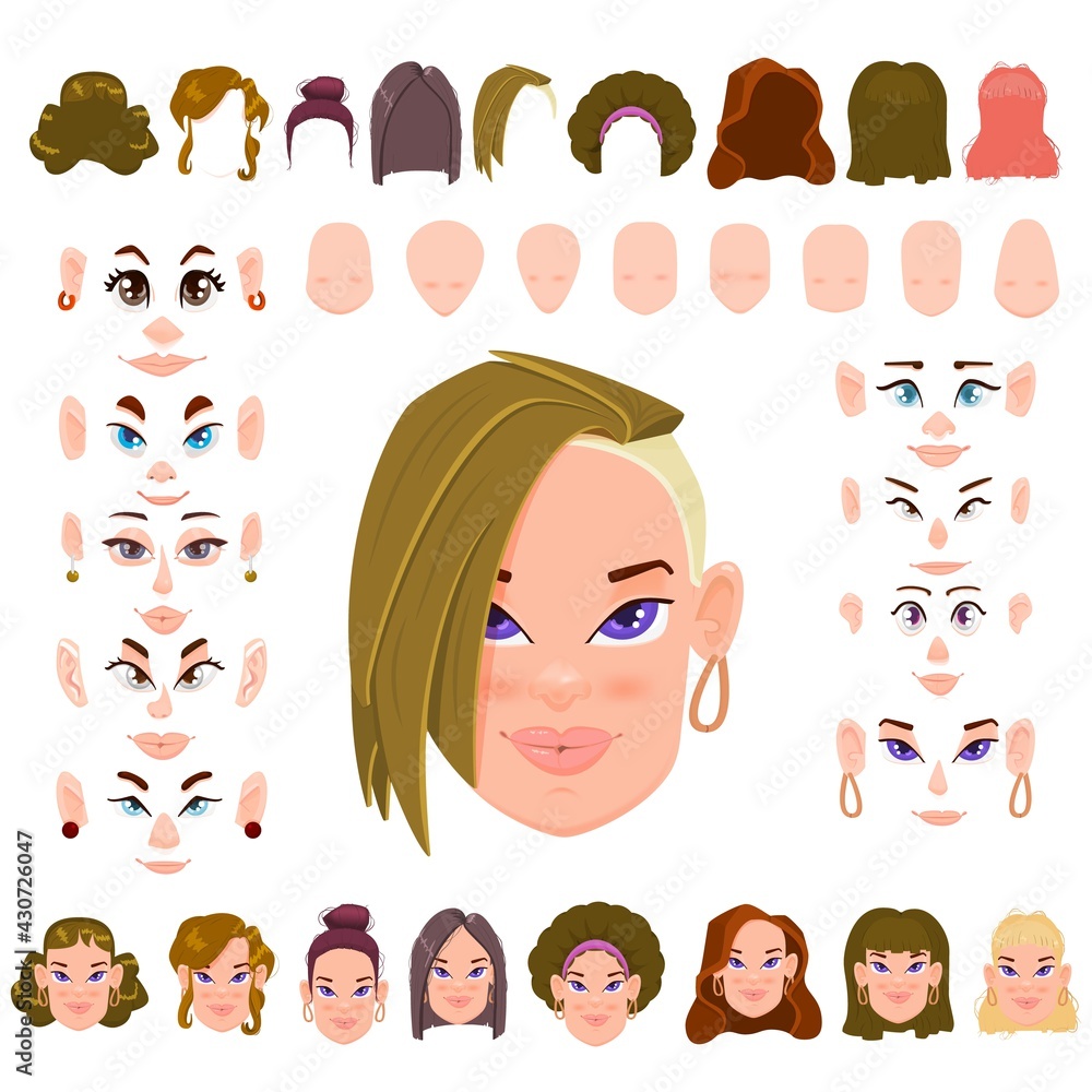 Diy avatar. Female Face Constructor - hairstyle, face shape, eyes and ...