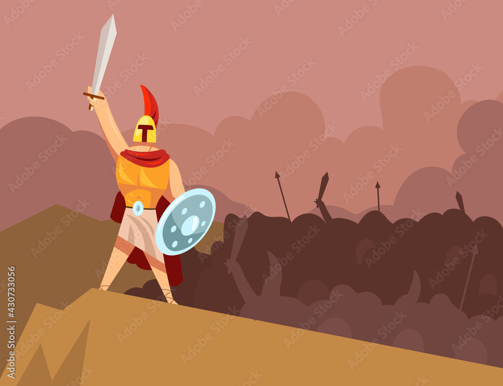 Greek god of war leading angry army of ancient armored warriors ...