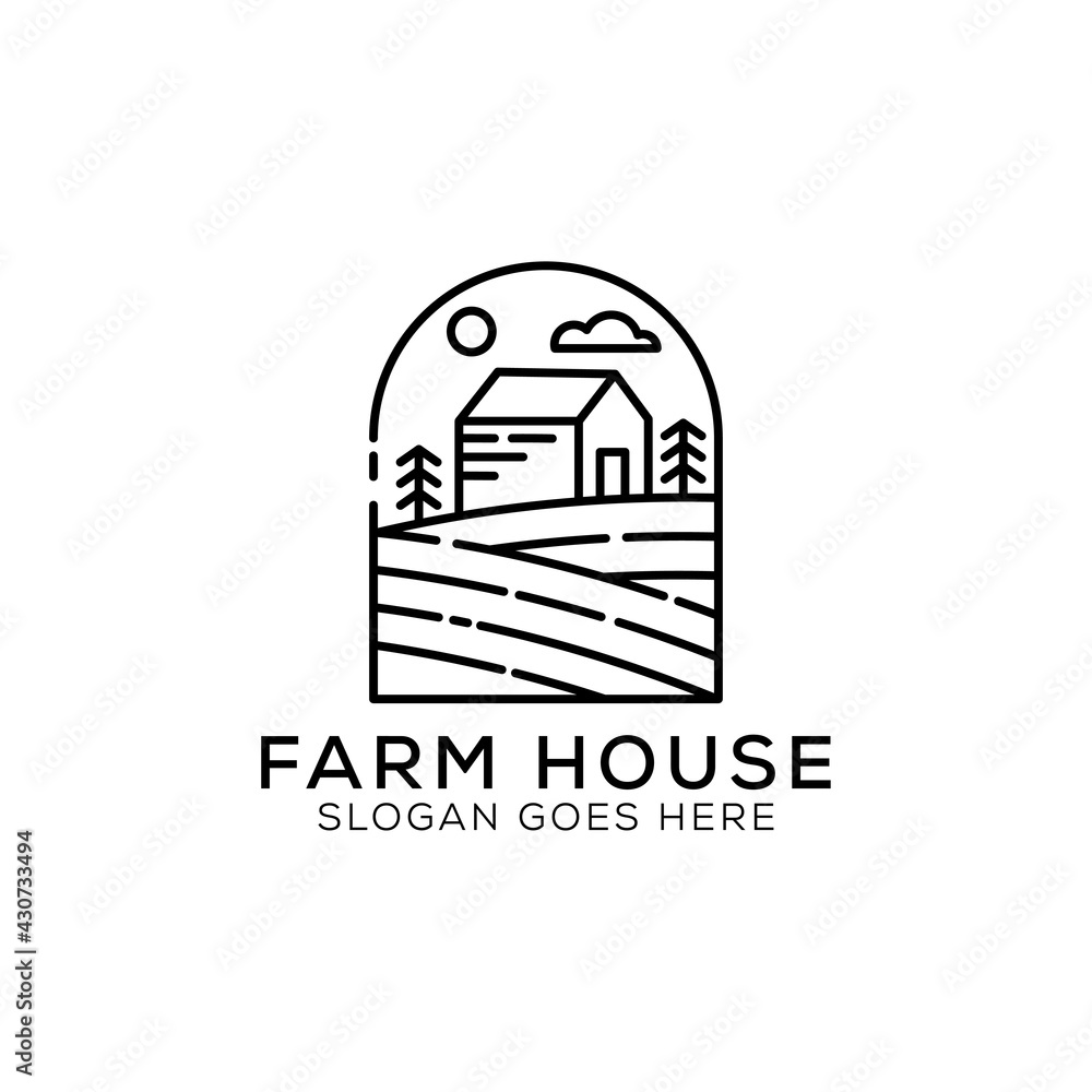 Farm House logo design illustration. Landscape vector for nature farm ...