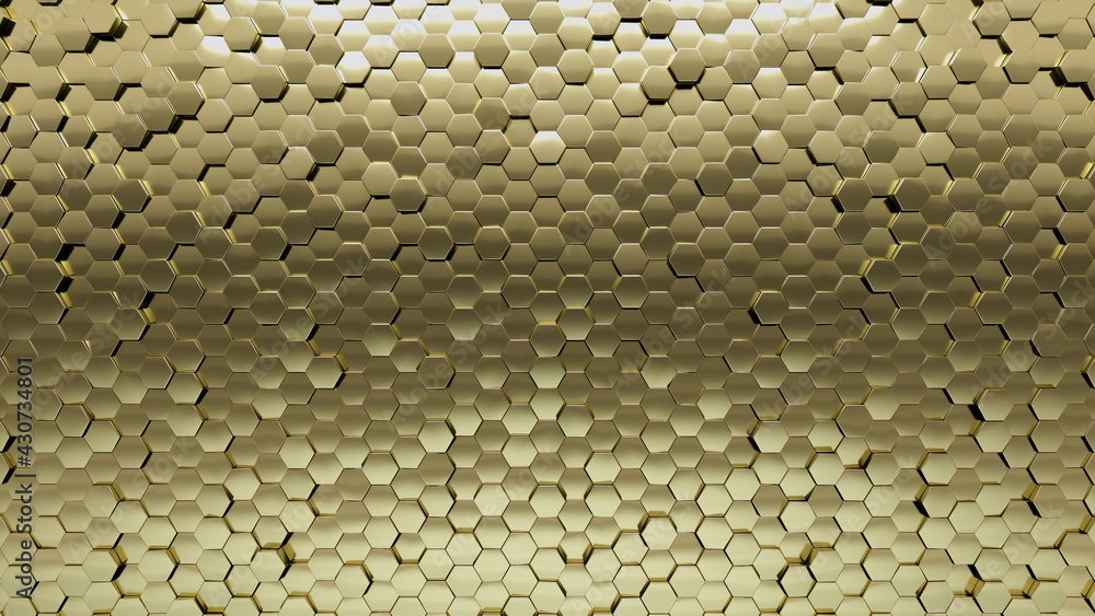 Gold, Polished Wall background with tiles. 3D, tile Wallpaper with ...