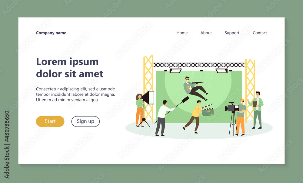 Crew filming new motion movie isolated flat vector illustration ...