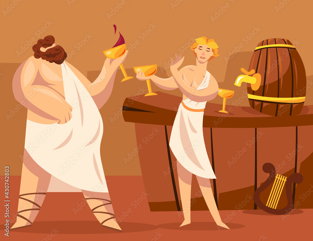 Ancient Greek gods or Greeks drinking wine together. Cartoon vector ...