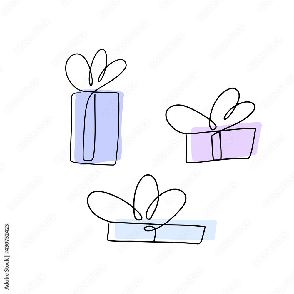 Birthday celebration gift boxes in one line. Decoration concept design ...