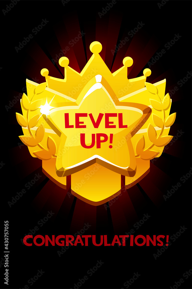 Level up reward cartoon gold icon, game app UI isolated design element ...