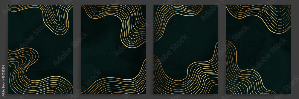 Luxury gold line art background vector. Minimalist modern contour ...