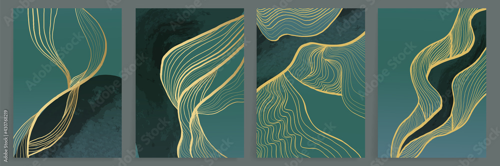 Luxury gold line art background vector. Minimalist modern contour ...