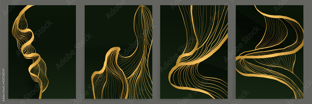 Luxury gold line art background vector. Minimalist modern contour ...