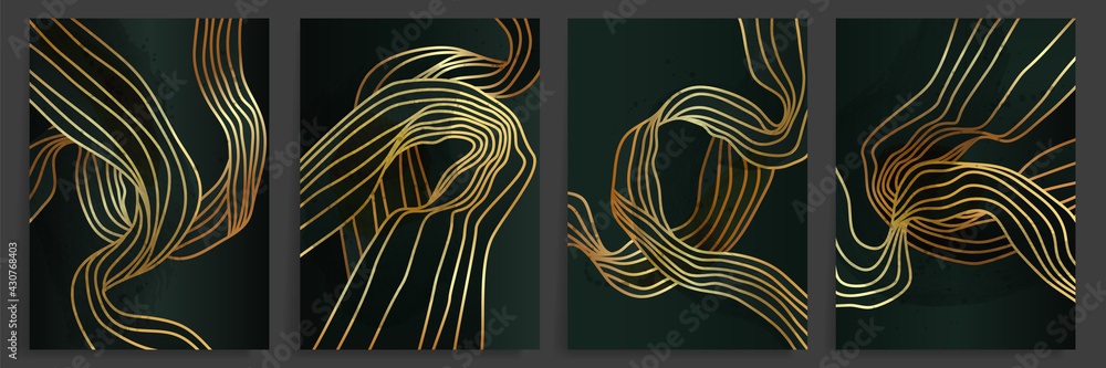 Luxury gold line art background vector. Minimalist modern contour ...