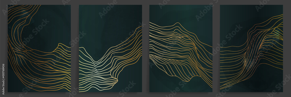 Luxury gold line art background vector. Minimalist modern contour ...