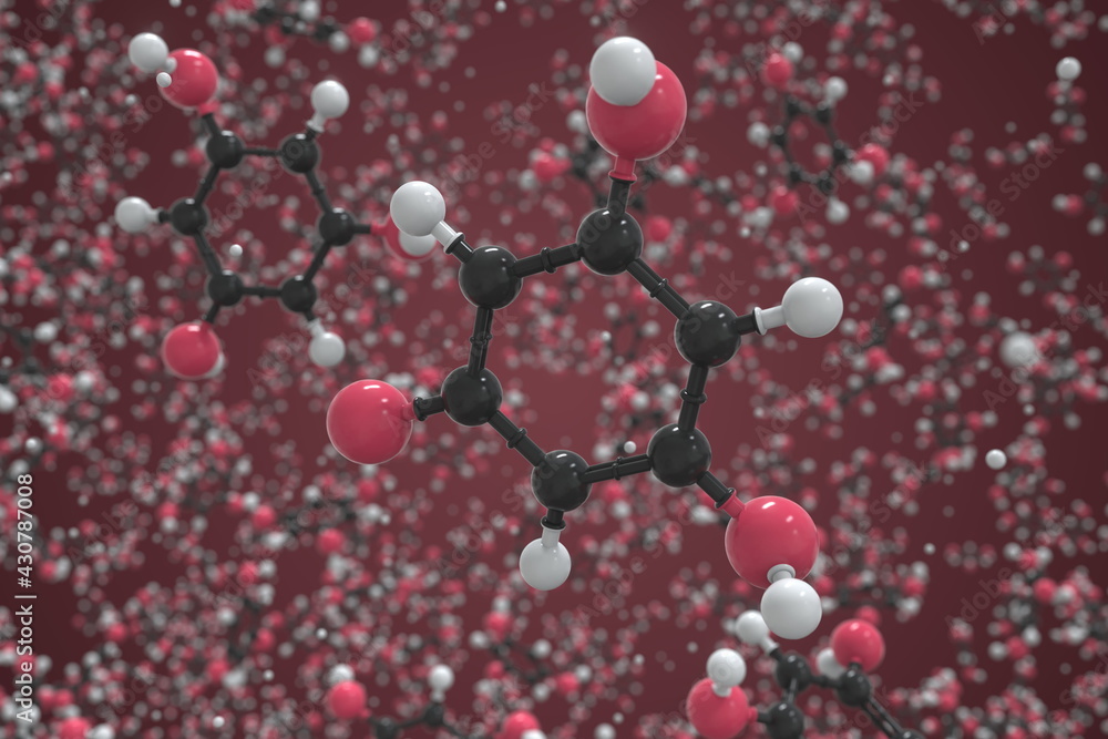 Phloroglucinol molecule made with balls, scientific molecular model ...