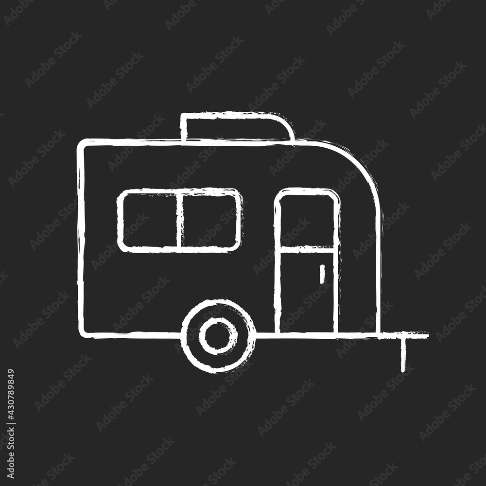 Caravan chalk white icon on black background. Trailer for nomads ...