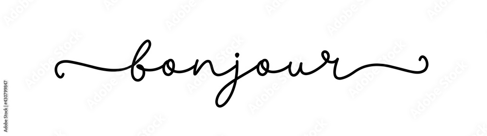 BONJOUR. Inspiration typography quote. Continuous line type text ...