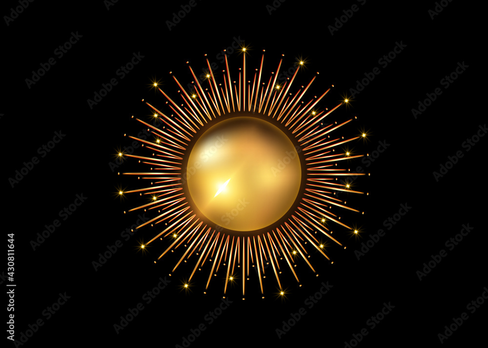 Sun logo gold icon concept of sunburst sign, golden radial rays, filled ...