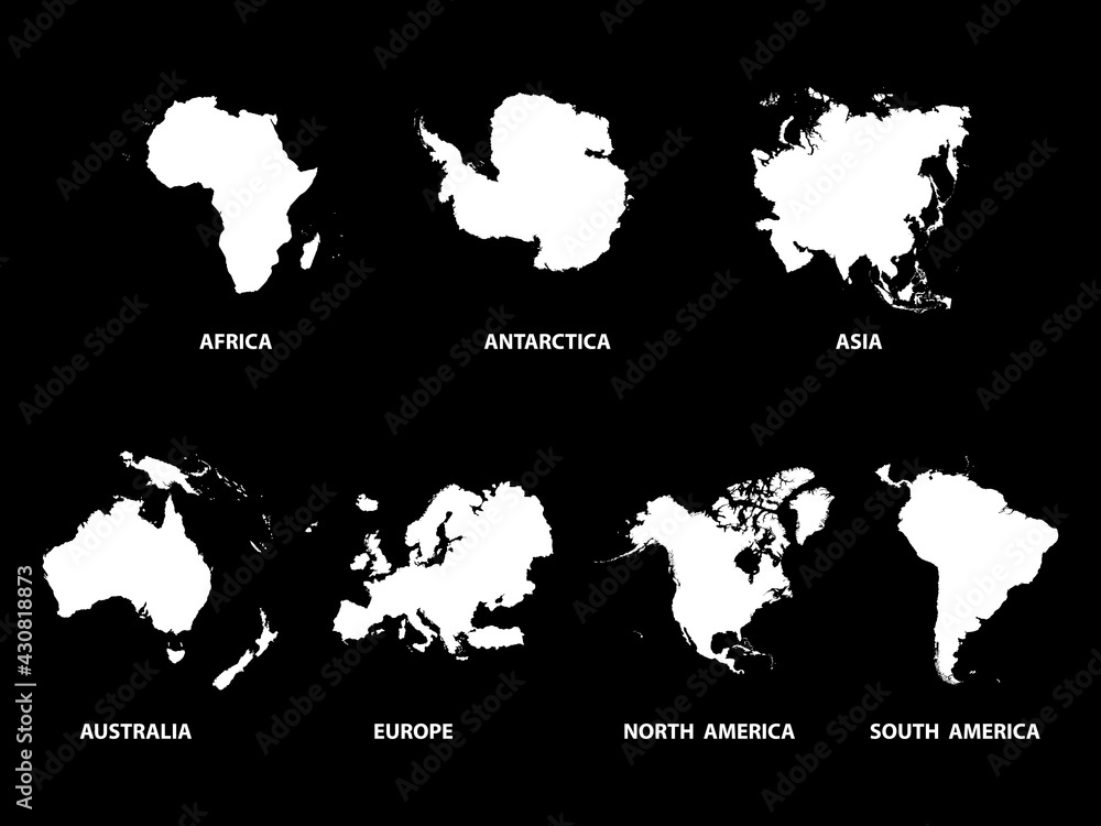 World Map 7 continents on black background Stock Illustration | Adobe Stock