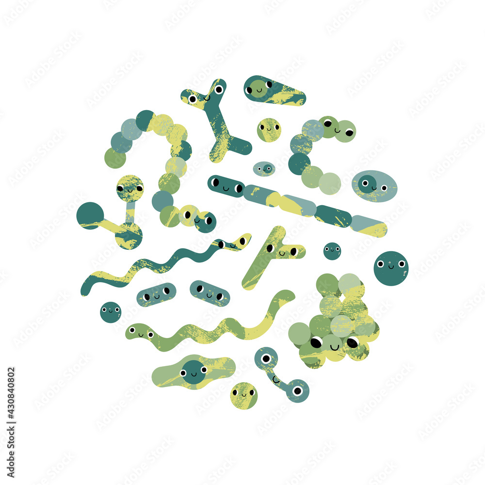 Happy cute bacteria character with smiling face. Funny kind kawaii ...