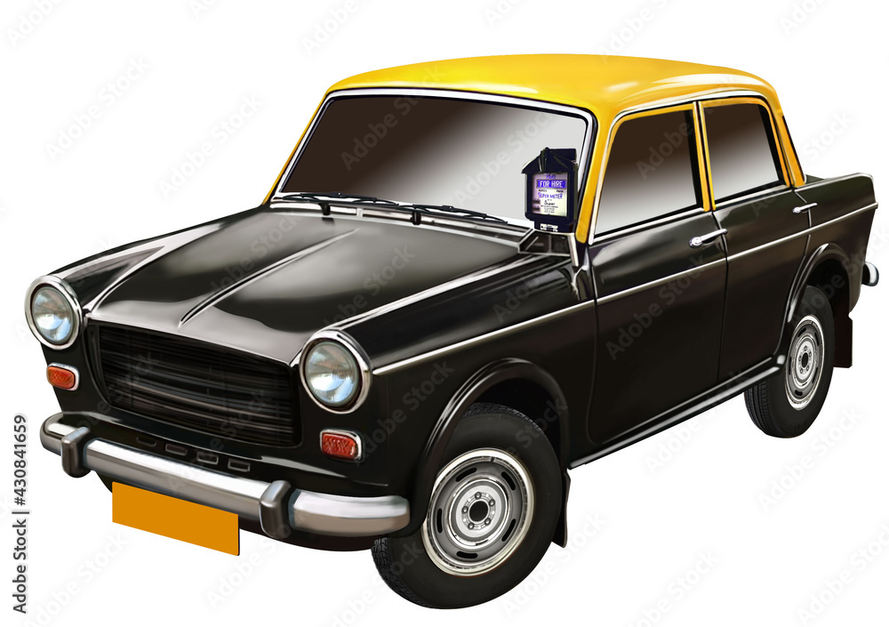 Indian taxi. Mumbai Kaali-Peeli taxi Stock Illustration | Adobe Stock