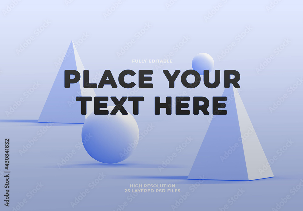 3D Light Blue Pyramids and Balls on Blue Background Mock Up Stock ...