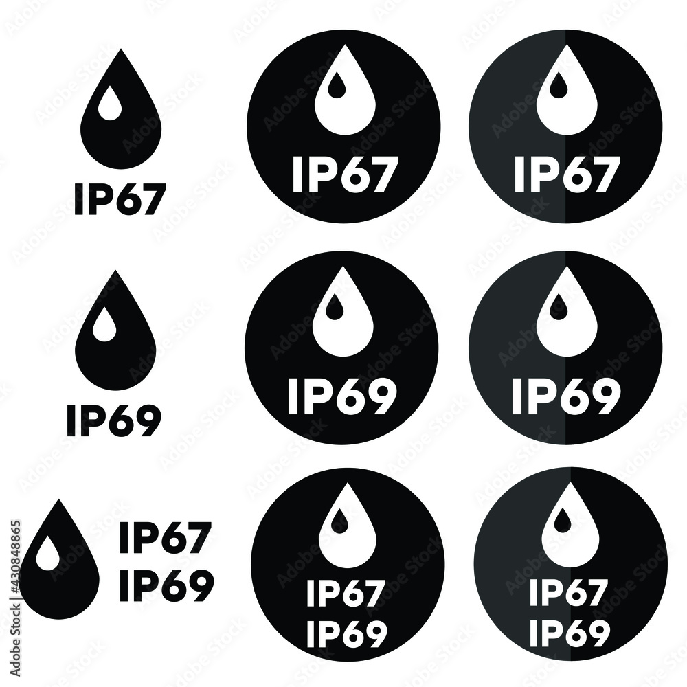 Vetor de IP67, IP69 protection standart. Set of vector icons. Vector ...