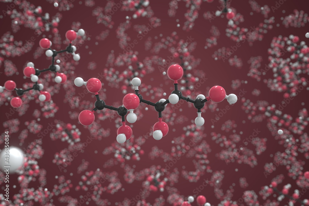 Gluconic acid molecule, ball-and-stick molecular model. Chemical 3d ...