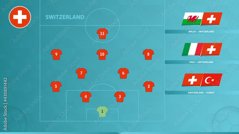 Football team of Switzerland with preferred system formation and icon ...