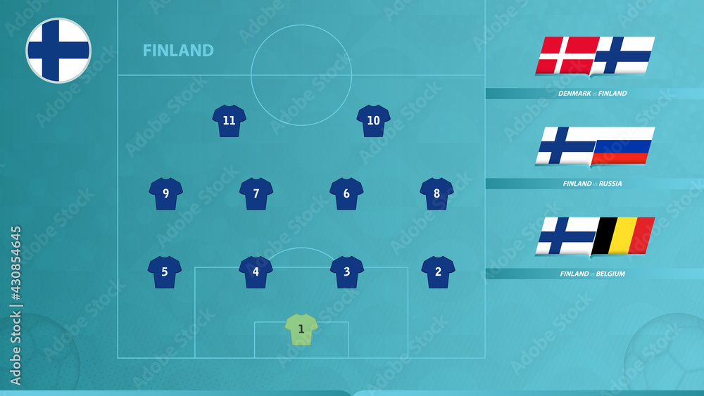 Football team of Finland with preferred system formation and icon for 3 ...