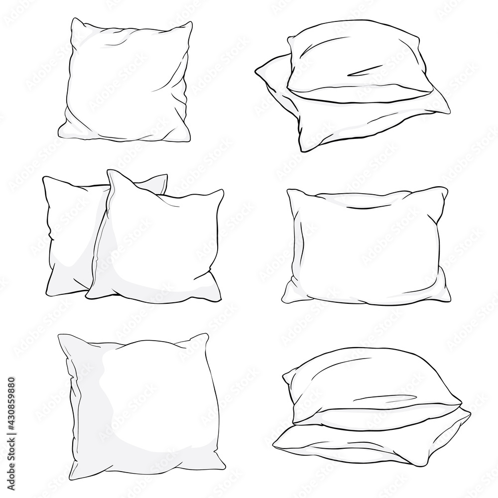 Set hand-drawn sketch style pillows - one, two, stack of four, hand ...