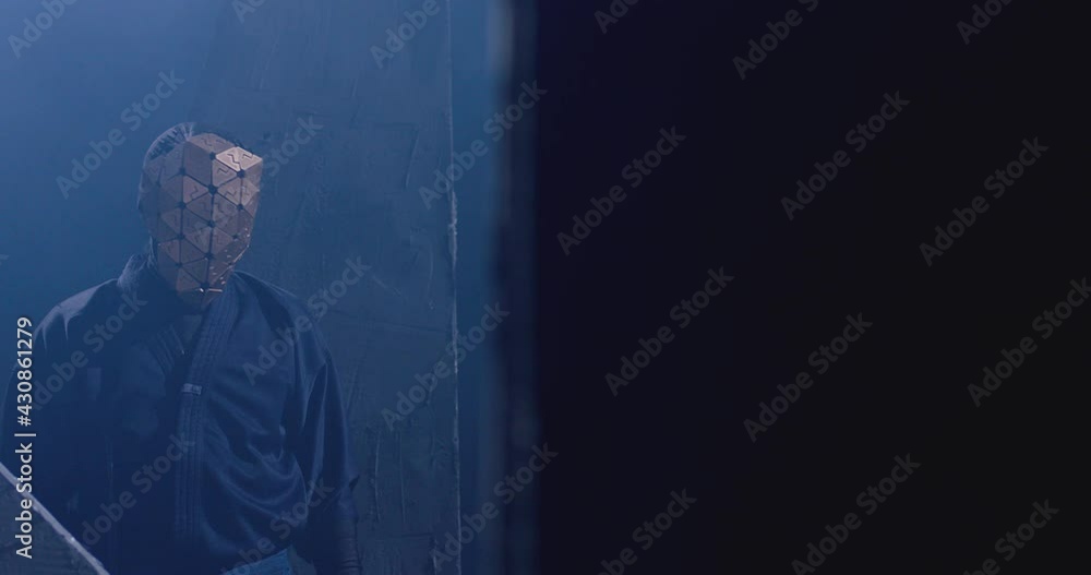 Mystic footage of metal masked man . Epic scene of people with triangle ...