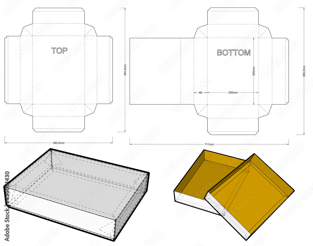 Top and Bottom box (Internal measurement 30x23x6cm) and Die-cut Pattern ...