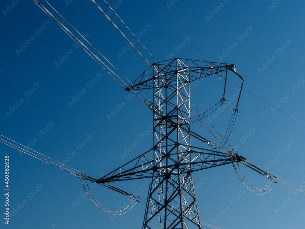 Electric pole and high voltage cable from power plant Stock Photo ...