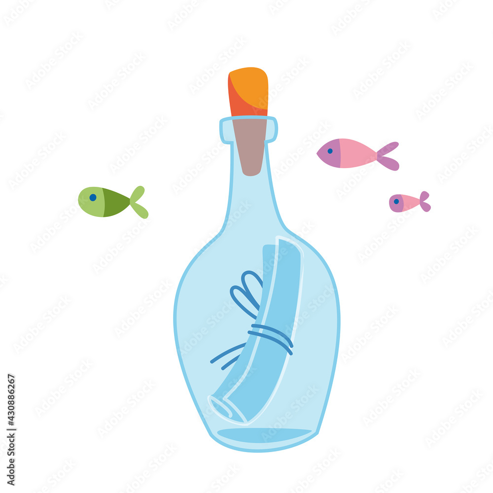 A bottle with a message. Pirate map. A letter of appeal for help sos ...