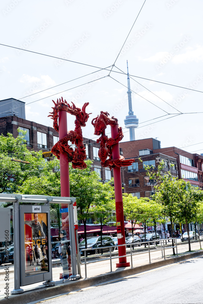 Toronto, Canada- July 31, 2019: Main China Town is shown in Toronto ...