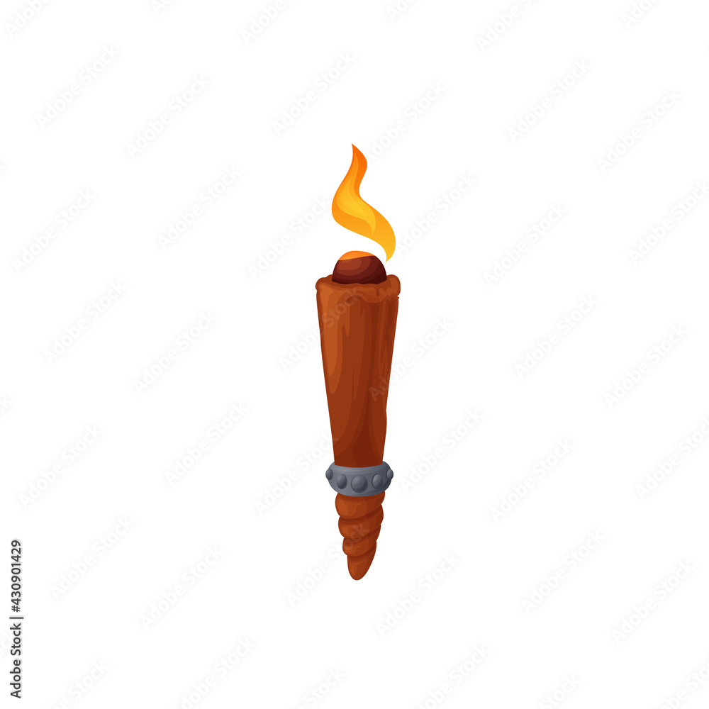 Wooden stick with burning fire isolated flaming torch icon. Vector ...
