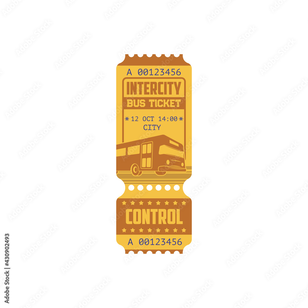 Bus ticket on intercity public transport isolated boarding pass, tire ...