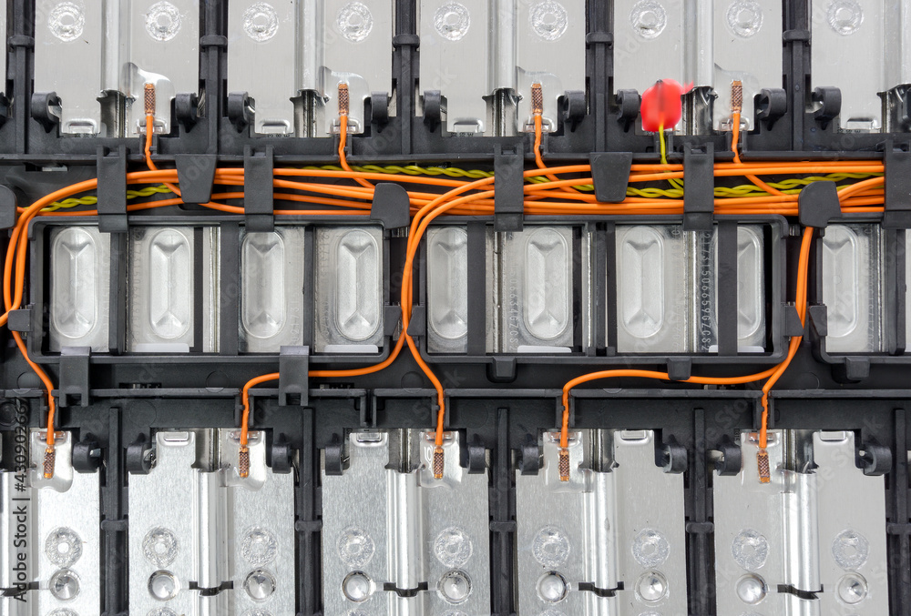 Selective focus of Electric car lithium battery pack and wiring ...