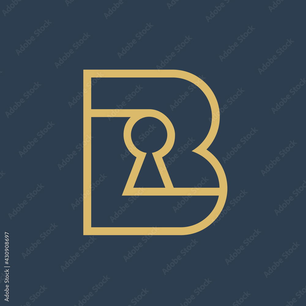 Letter B key hole logo icon design template elements, line art style ...