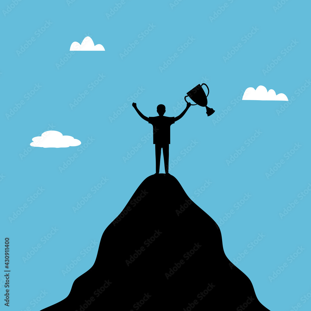 Life goal concept vector illustration. A man standing on the top of ...