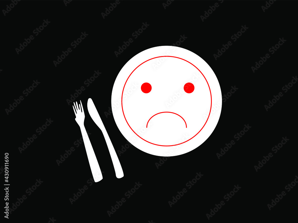 Sad faced plate with fork and knife - vector illustration Stock Vector ...