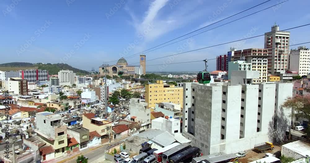 City of Aparecida, São Paulo, Brazil. View of a cable car, showing a ...