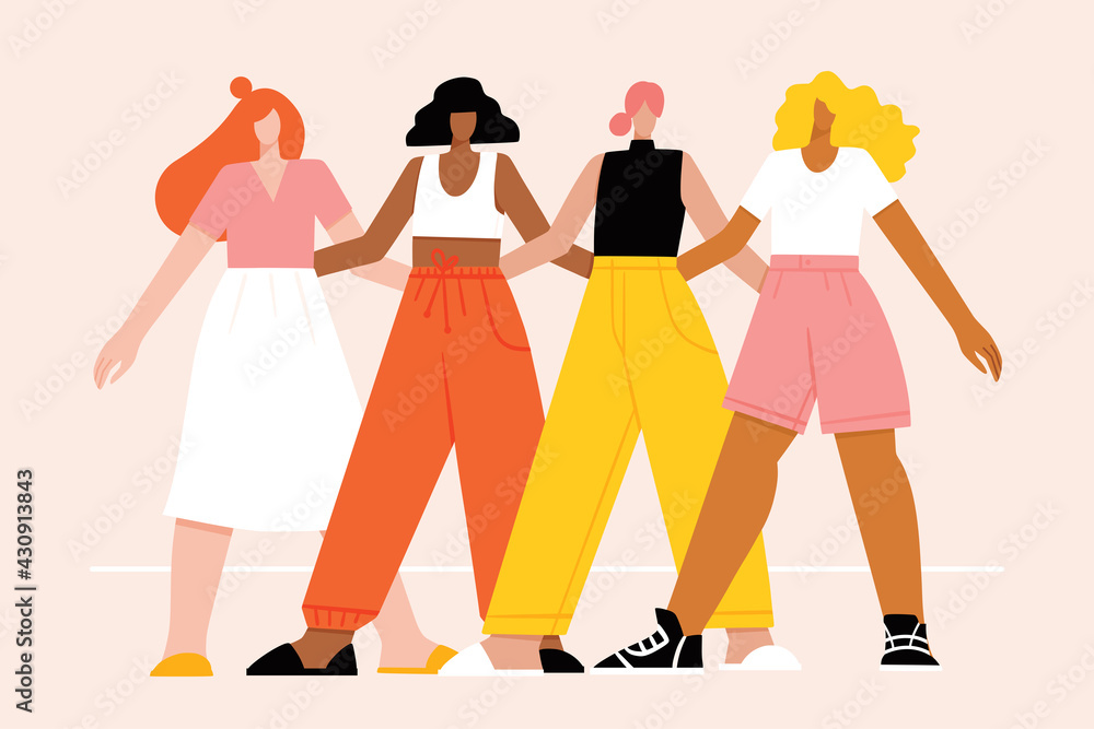 Group of diverse young women standing together. Woman power and ...