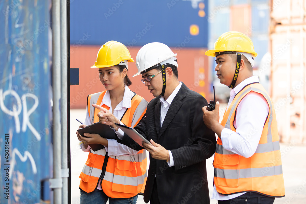 Group of professional dock worker and engineering people wearing ...