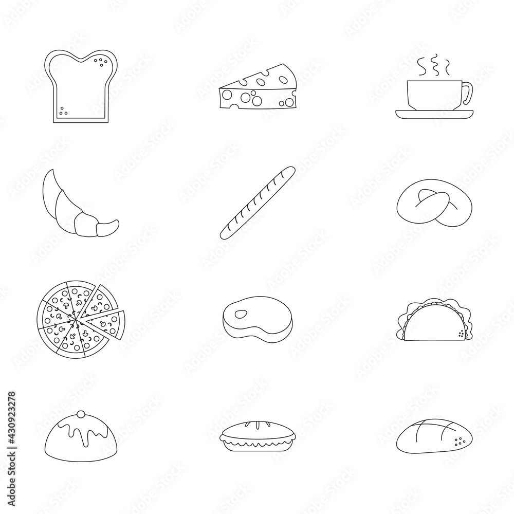 editable stroke, food icons, single line, transparent, slice of bread ...